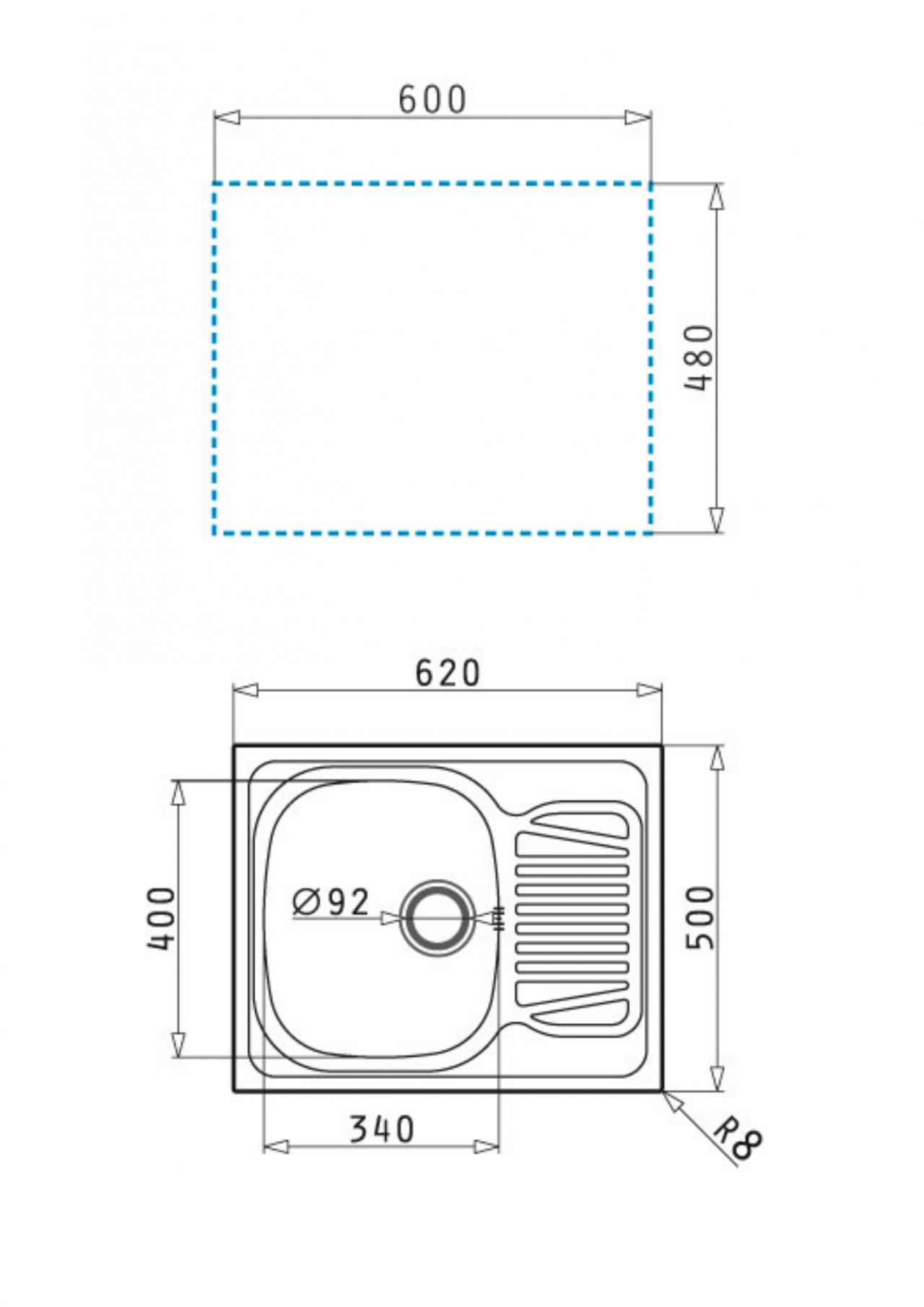 Evier inox à encastrer réversible - Nord Inox pro